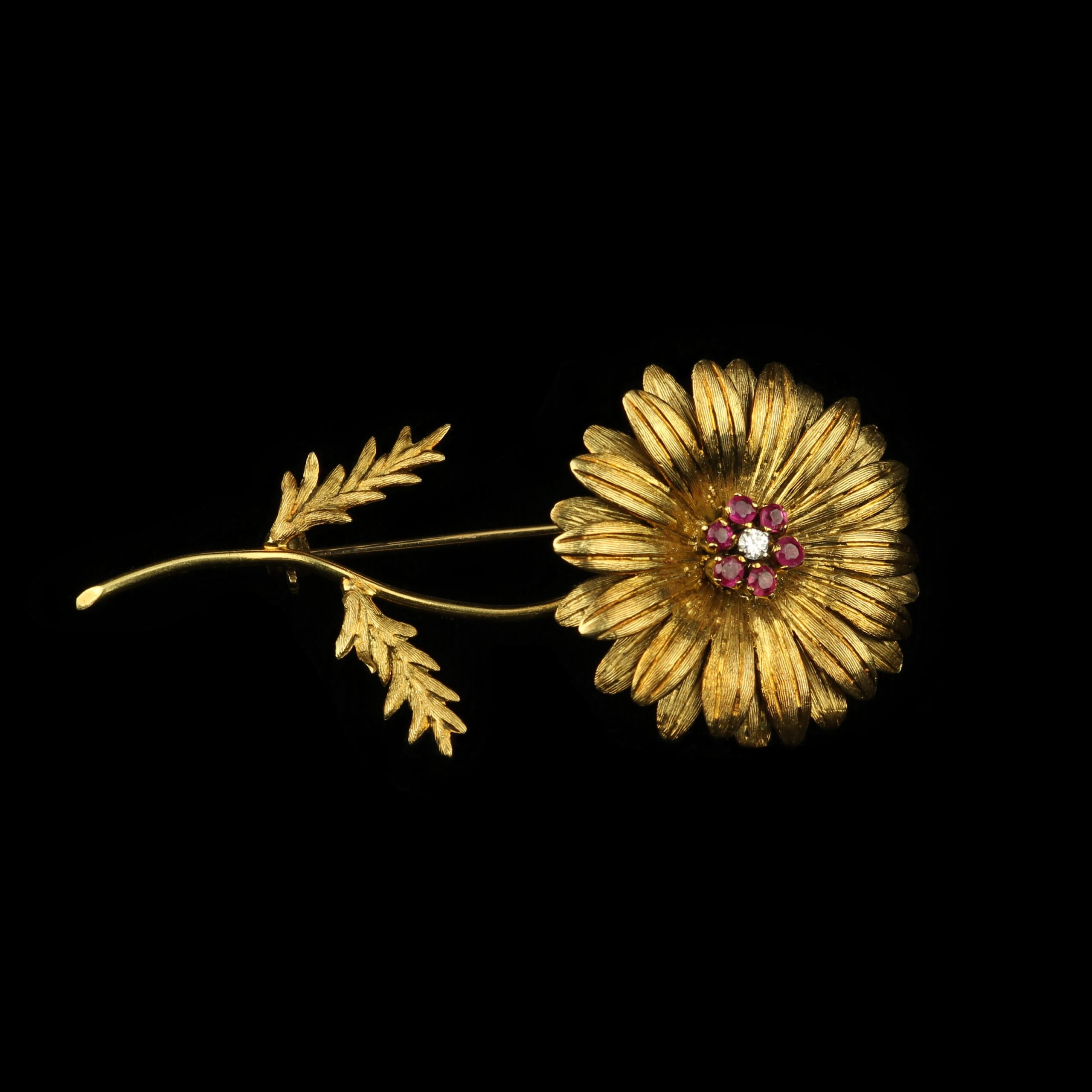 Vintage 18K Tiffany & Co Ruby and Diamond Flower Brooch