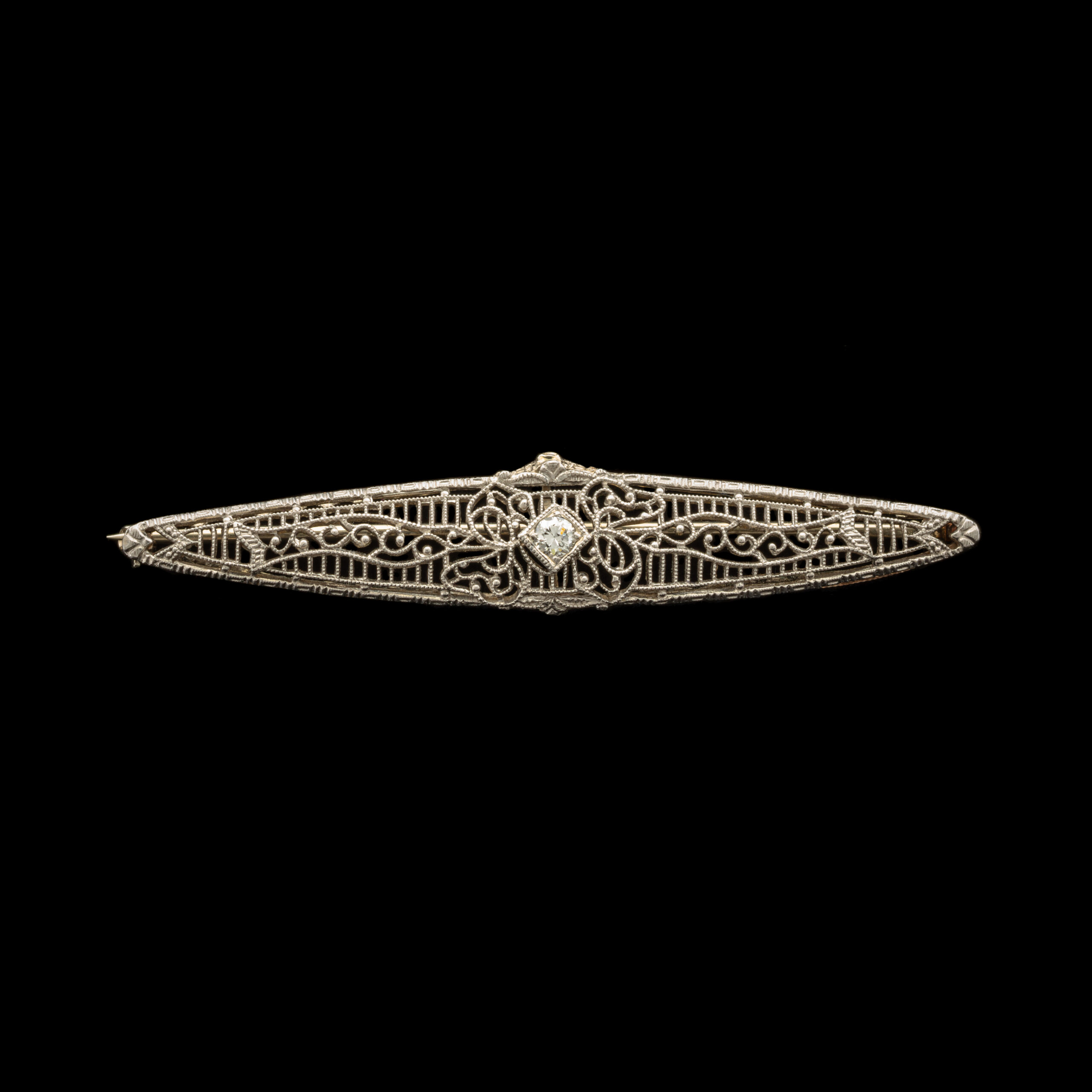Antique 14K and Platinum Diamond Filigree Bar Pin